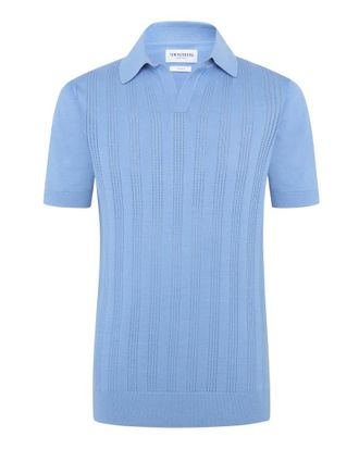 Tom Rusborg Poloshirt aus Baumwolle mit Variokragen und Streifenstrutkur in