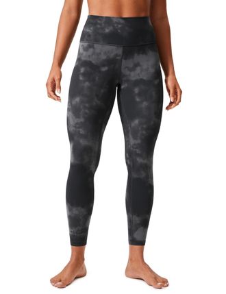 CRZ YOGA Damen Butterlift High Waist Workout Leggings Blickdicht Sportleggings Yoga Pants Sport Fitness Gym Leggins - 64cm Grau Tie Dye Blumen 38