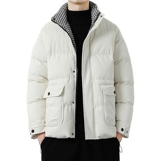 Generic Veste matelass&eacute;e pour homme avec col montant et fermeture &eacute;clair - Veste dhiver matelass&eacute;e en coton, blanc, XXL