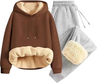 Generico Combinaison dhiver pour femme de sport en polaire chaude compl&egrave;te en molleton avec fermeture &eacute;clair &agrave; capuche et pantalon en velours complet 2 pi&egrave;ces 