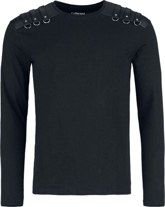 Gothicana by EMP Herren schwarzes Langarmshirt mit Riemen und D-Ringen XXL