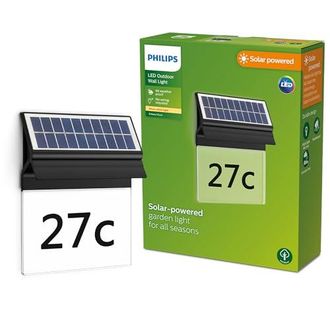 Philips Outdoor Solar Enkara Wandleuchte mit Hausnummer, 0,2W, Tageslichtsensor, 2700 Kelvin, schwarz