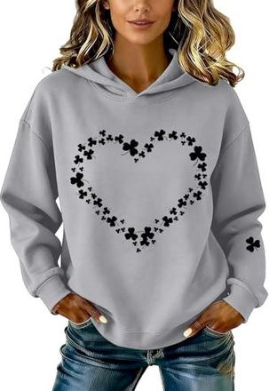 Generic HUIFUAO Sweat &agrave; capuche pour la Saint-Patrick pour femme - Imprim&eacute; tr&egrave;fle amusant - Motif coeur - Costume irlandais de la St Paddys - Vert - Chemises 