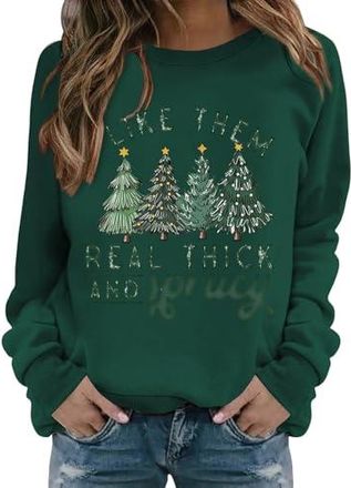 Generic Pull de Noël pour femme - Haut de Noël amusant et moche - Imprimé graphique festif - Manches longues - Style décontracté - Pour fêtes de vacances - Co