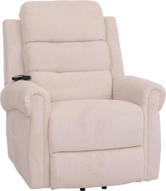 Mendler Fernsehsessel HWC-K63, Relaxsessel, Liegefunktion Aufstehhilfe Massage Heizfunktion, Stoff (220g/m&sup2;) Cord - Creme-wei&szlig;