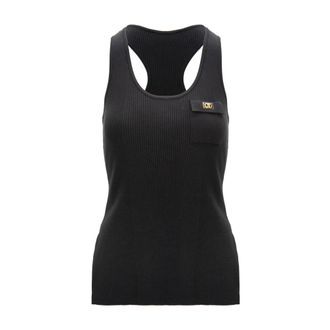 Elisabetta Franchi Geripptes &auml;rmelloses Top mit Vordertasche - - Tops - Damen - Schwarzk - L