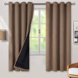 BGment Thermoisolierte 100 % Verdunkelungsvorh&auml;nge f&uuml;r Schlafzimmer mit schwarzem Futter, doppellagig, Raumverdunkelung, ger&auml;uschreduzierender &Ouml;senvorhang (1