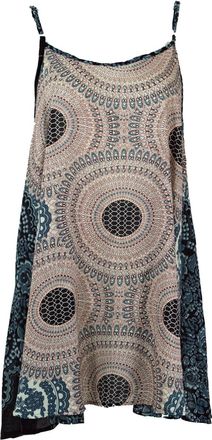 Guru Shop Boho Mandala Minikleid, Tr&auml;gerkleid, Strandkleid - Beige/blau, Damen, Synthetisch