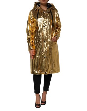Dolce & Gabbana Womens Gold Hooded Long Sleeves Trench Coat Jacket Polyester Clothing