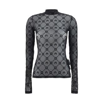 Marine Serre Haut Iconique en Maille avec Col Montant - Femme - Tops - Noir - Taille: 38 FR