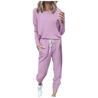 Generic Surv&ecirc;tement pour femme - 2 pi&egrave;ces - Manches longues - Jogging - Col rond - Sweat long - Pantalon de surv&ecirc;tement &eacute;l&eacute;gant - Couleur unie - Ensemble de s