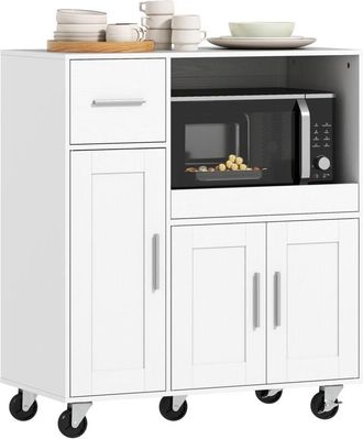 HOMCOM Desserte cuisine à roulettes - HOMCOM - plateau coulissant, tiroir, placards 3 portes - panneau de particules - 80x40x88,7cm - blanc