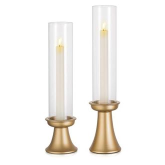 Nuptio Bougeoir Verre Chandelier Dor&eacute; - 2 Pi&egrave;ces Centre de Table Mariage Metal Porte Bougie Or Bougeoirs Noel Chemin&eacute;e de Salle &Agrave; Manger Halloween D&eacute;coration