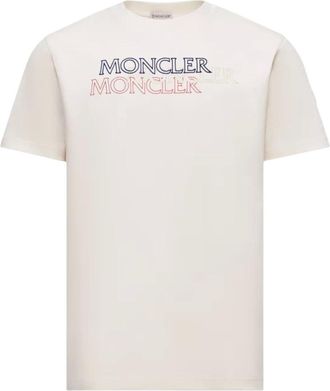 Moncler Homme, Tops, Blanc, Taille: 2XL Logo Cotton T-Shirt