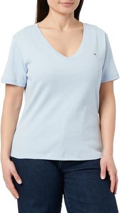 Tommy Hilfiger T-Shirt Manches Courtes Femme New Slim Cody Col en V, Bleu (Breezy Blue), M