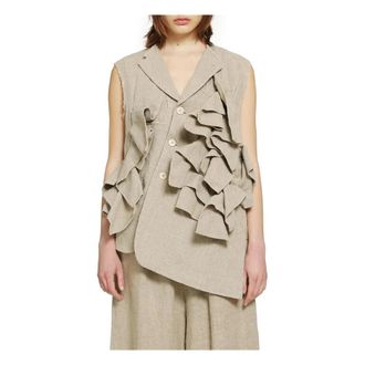 Comme Des Gar&ccedil;ons Leinenweste mit R&uuml;schen - - Jackets - Damen - Beige - M
