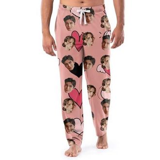 Generic Pantalon de pyjama personnalis&eacute; pour homme et femme avec cordon de serrage et poche, cadeaux personnalis&eacute;s pour amoureux, papa, maman, famille, 4-Roug