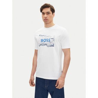 HUGO BOSS T-Shirt Logo Space 50539186 Wei&szlig; Regular Fit