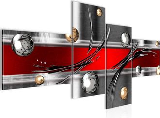 Runa Art Wandbilder Set XXL Abstrakt Wohnzimmer Schlafzimmer Grau Rot Silber 4 Teilig - Made in Germany - 109545a