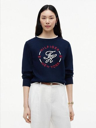 Tommy Hilfiger Pull d&eacute;contract&eacute; &agrave; col ras-du-cou et logo brod&eacute;