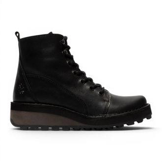 FLY London Damen Schwarze Schn&uuml;rstiefel mit Schn&uuml;rung - HAZI147