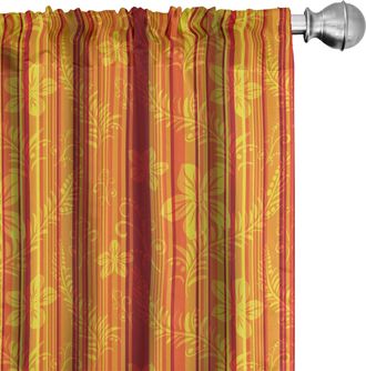 Abakuhaus Orange Vorh&auml;nge, Gardinen, Vertikale Streifen Floral, Fensterbehandlungen f&uuml;r Wohnzimmer Schlafzimmer Dekor, 2 St&uuml;ck 75 cm b x 245 cm h, Orange Gelb