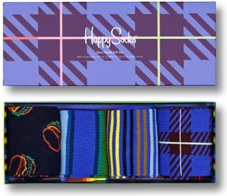 Happy Socks 4-Pack Navy Socks Set, colorées et amusantes, chaussettes pour homme et femme, Bleu (36-40)