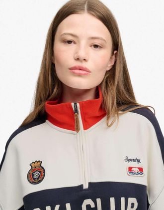 Superdry pull de ski demi-zip preppy cr&egrave;me-Blanc