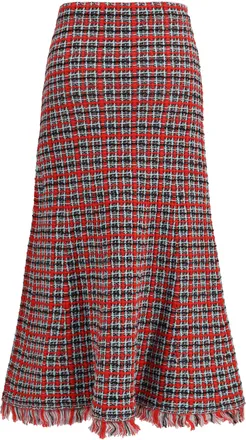 Self Portrait Check Knit with Frayed Edges Skirt - Red