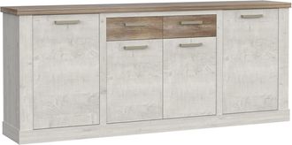 Möbelando Sideboard Duro aus Holzwerkstoff in Pinia Weiss kombiniert mit Eiche Antik mit 2 Schubladen und 4 Türen. Abmessungen (BxHxT) 212,9x90,3x41,3 cm