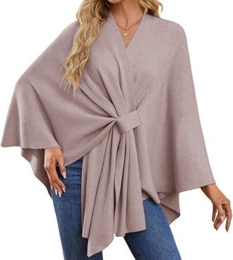 Generic Dayyearn Poncho tricoté croisé sur le devant, châle élégant, doux ouvert sur le devant, pour voyage et bureau, violet clair, Taille unique