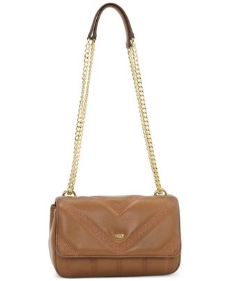 DKNY Womens Flap Shoulder Bag, Cashew