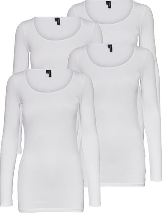 Vero Moda Damen VMMAXI My LS Soft Long U-Neck 4 Pack, Bright White/Bright White + BR, XXL