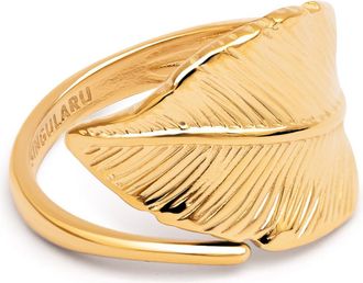 Singularu Blatt Ring. Edelstahl mit 18 Kt Vergoldeter Beschichtung. Schmuck f&uuml;r Damen