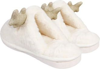 BESTONZON Pantoufles DInt&eacute;rieur en Coton pour Femme Taille 38 Antid&eacute;rapantes Chaudes et Confortables Design No&euml;l Beige Maison en Hiver