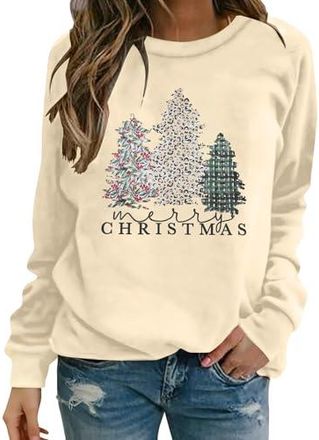 Generic Pull de No&euml;l pour femme - Grande taille - Haut &agrave; manches longues - Coupe ample - Doux et confortable - Motif imprim&eacute; de No&euml;l - Pull amusant pour femme