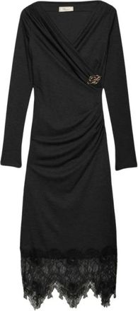 Blumarine Robe mi-longue en jersey avec volant en dentelle - Femme - Robes - Gris - Taille: 36 FR