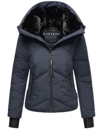 Marikoo Damen Winterjacke (XS-XXL) - leicht, 4 Taschen, Kapuze mit Rei&szlig;verschluss abnehmbar, Steppjacke, Warme Jacke Frauen - N007 (L, Navy)