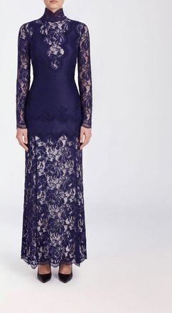 Paco Rabanne Robe fourreau longue en dentelle &agrave; col montant