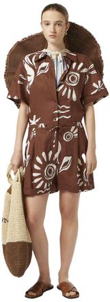Scotch & Soda Womens Linen Utility Playsuit Jumpsuit, Inky Sun Brown, 42