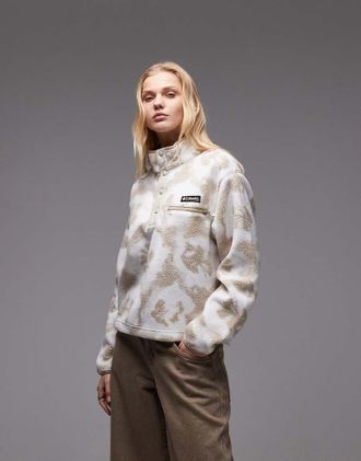 Columbia Helvetia II - Cropped-Pullover aus gemustertem Fleece in Beige mit kurzer Druckknopfleiste-Neutral