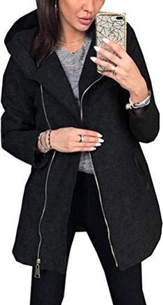 Onsoyours Femme Manteau Grand Taille Hiver Chaud à Capuche Pas Cher à La Mode Zippé Hooded Patchwork Casual Jacket Parka Coat Noir 50