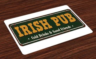 Abakuhaus Irish Pub Platzmatten, Vintage Grunge-Bar-Zeichen, Waschbare Stoff Esszimmer Küche Tischdekorations Digitaldruck, Dunkelgrün