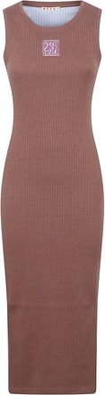 Marni Femme, Robes, Brun, Taille: 34 FR Robe Midi C&ocirc;tel&eacute;e en Coton avec Logo Frame