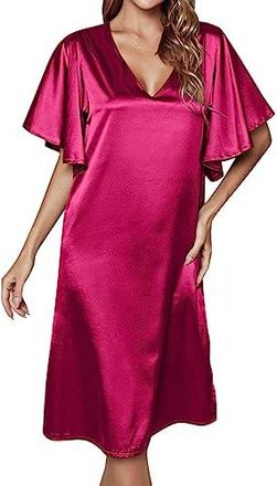 ORANDESIGNE Chemise de Nuit Ete Femme Manche Courte Midi Robe Pyjama Tunique Nuisette Mi Longue Ample Robe Tee Shirt de Nuit Chic et Elegant L&acirc;che Casual Loose V&ecirc;