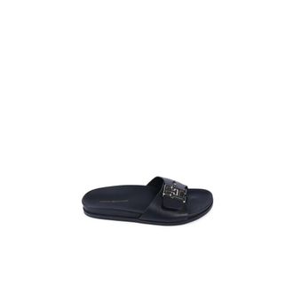 Tommy Hilfiger Femme, Chaussures, Noir, Taille: 38 EU Sandale Noire en Cuir avec Boucle