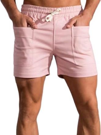 Generic JJDFW Short de basket-ball de sport d&eacute;t&eacute; pour homme en coton &agrave; s&eacute;chage rapide poche de course &agrave; pied d&eacute;contract&eacute; v&ecirc;tements pour hommes, rose, 4XL