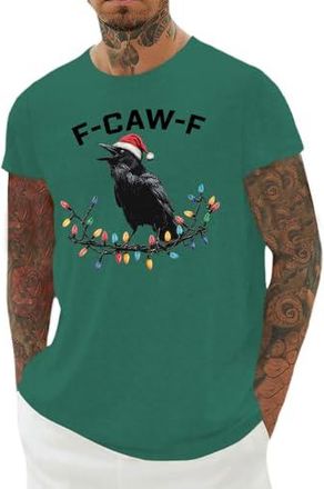 Generic Chemises imprim&eacute;es amusantes pour hommes - T-shirt de No&euml;l &agrave; col rond et ruban corbeau &agrave; manches courtes tendance et d&eacute;contract&eacute; imprim&eacute; pour l&eacute;t&eacute; et 