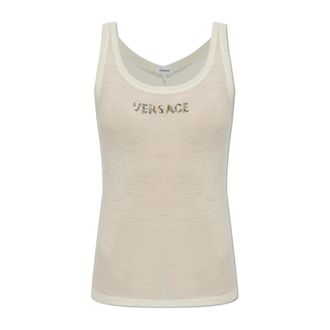 Versace Rippstrick-Top aus bestickter Wolle - - Tops - Damen - Beige - L