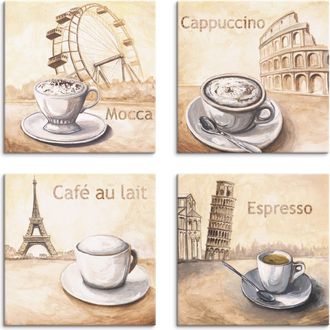 Artland Wanddeko Küchenbilder Leinwand Bilder Set 4 teilig je 40x40 cm Quadratisch Kaffee Bilder Cappuccino Cafe Espresso S6MM